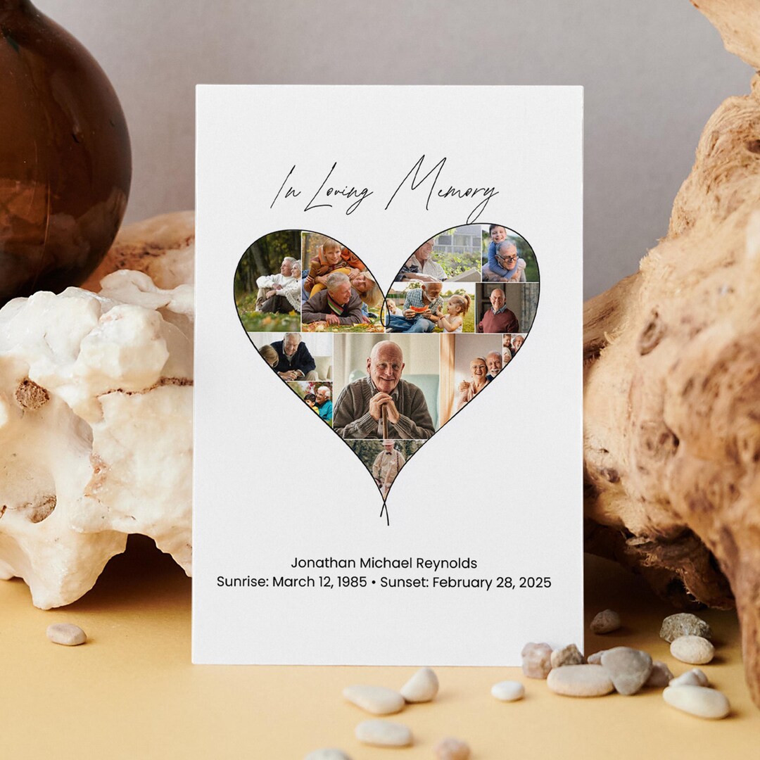 Personalized Heart-shaped Photo Collage Obituary Card | Heartfelt ...