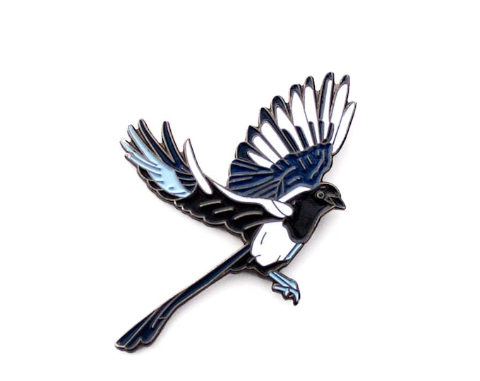 Magpie Lapel Pin Flying Bird Magpie Enamel Pin Illustration Drawing ...