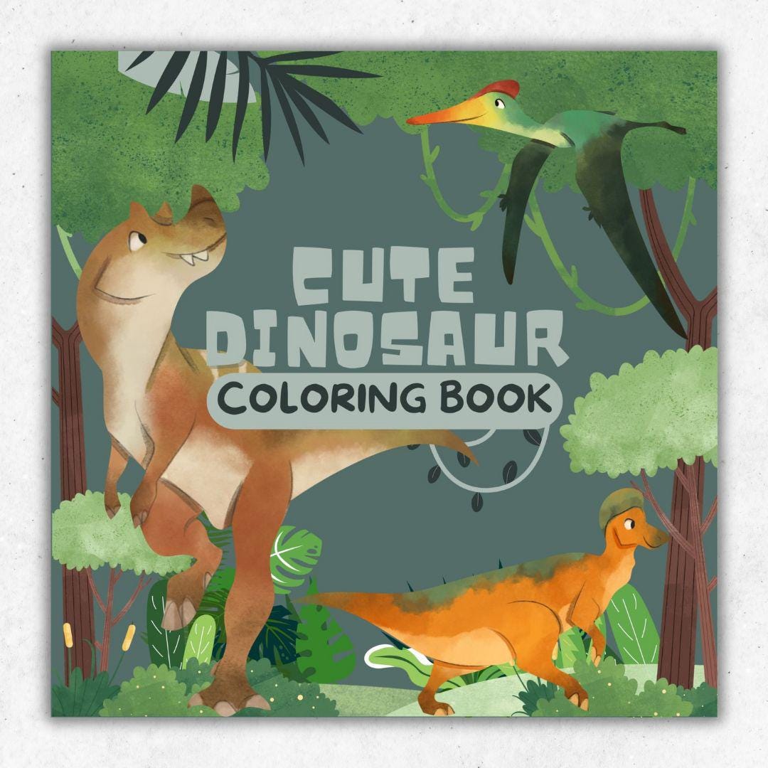 Cute Dinosaur Coloring Book | Digital Download | 54 Pages of Fun - Etsy
