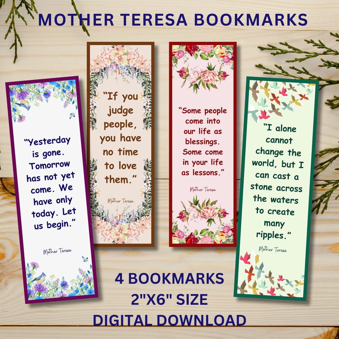Mother Teresa Quotes Bookmarks: Inspirational Printable Bookmarks ...