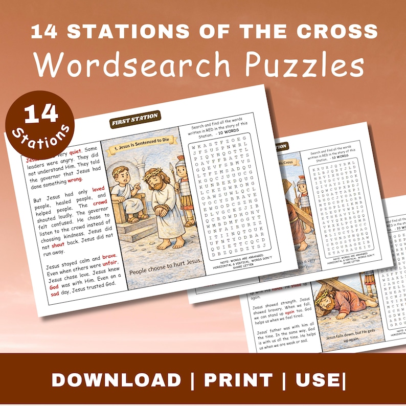 Stations of the Cross Word Search for Kids Catholic Lent Activity | 14 ...