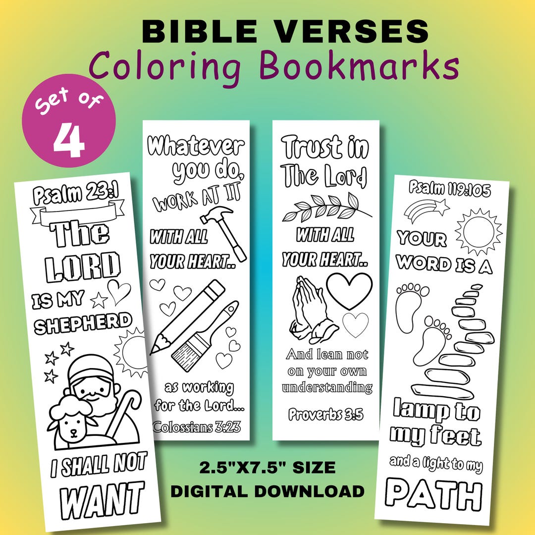 Bible Verse Coloring Bookmarks Printable: Christian Scripture, Set of 4 ...