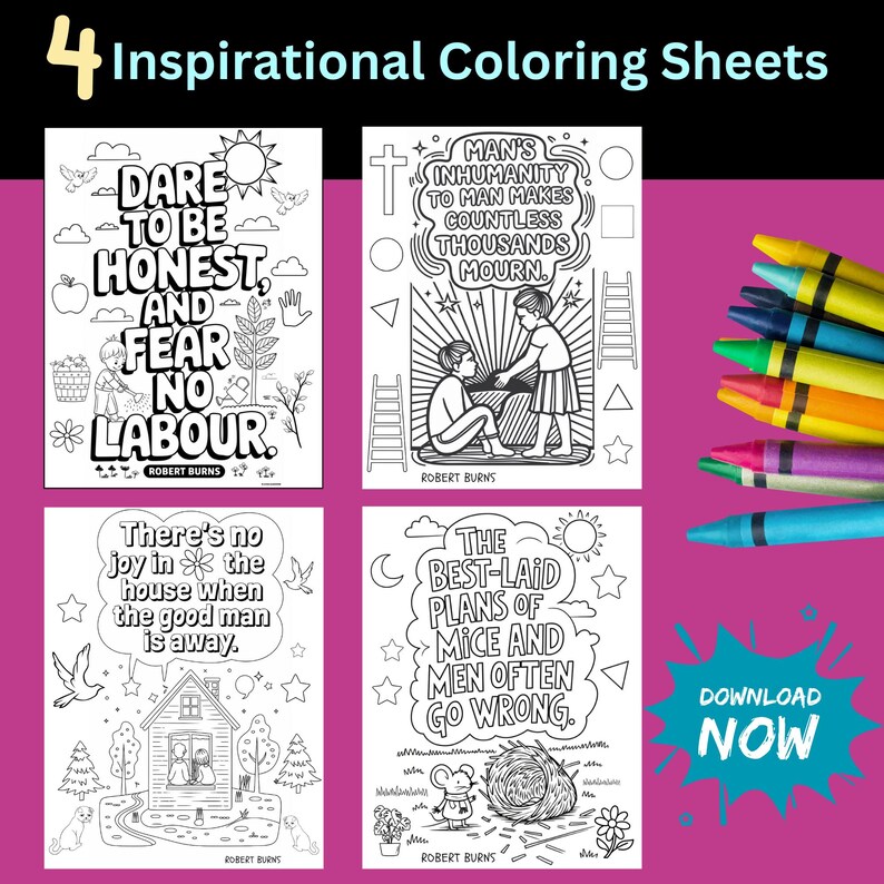 Robert Burns Quotes Colouring Pages for Kids: Burns Night Activity (PDF ...