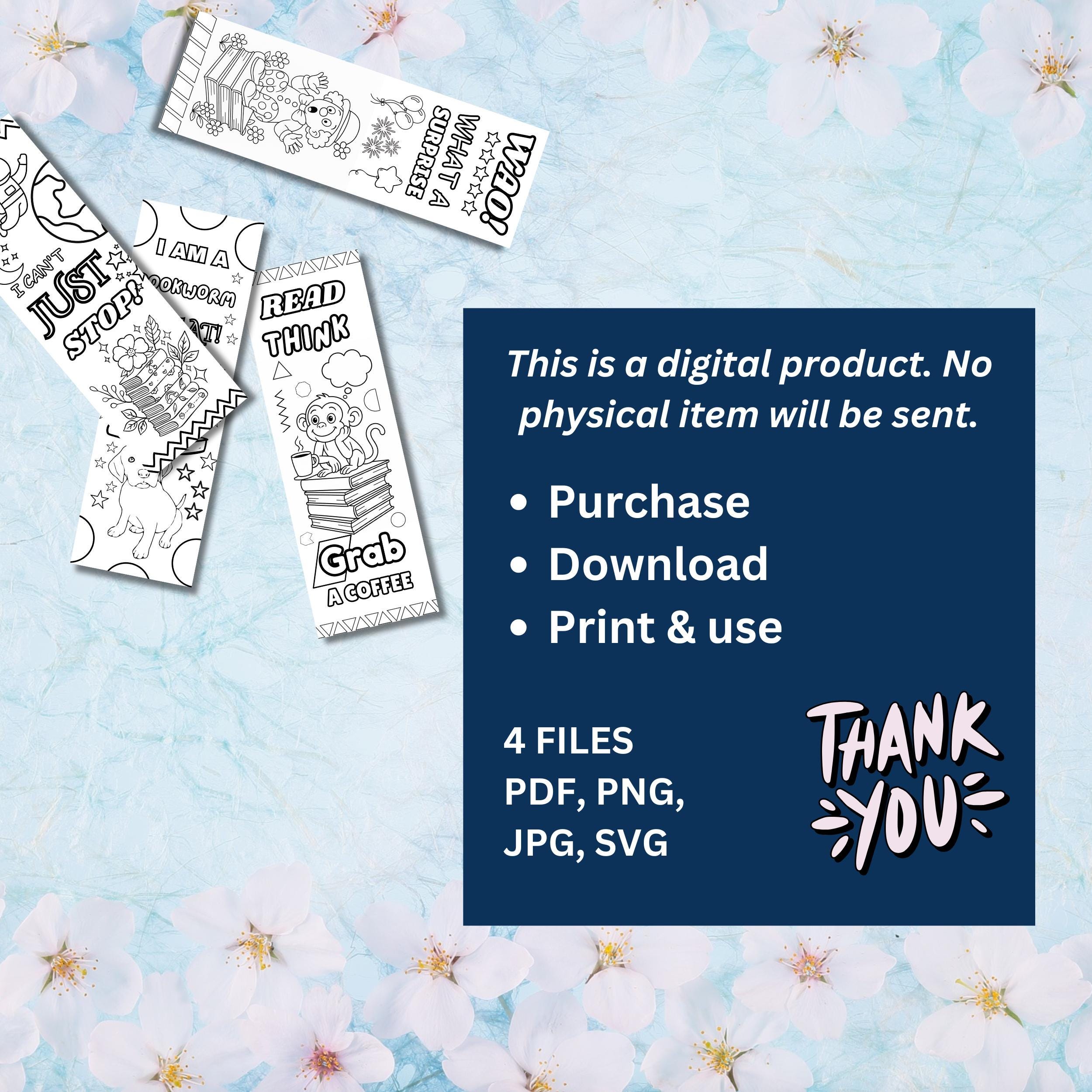 Coloring Cute Bookmark PNG, Stacked Book Printable Bookmark SVG, Book ...