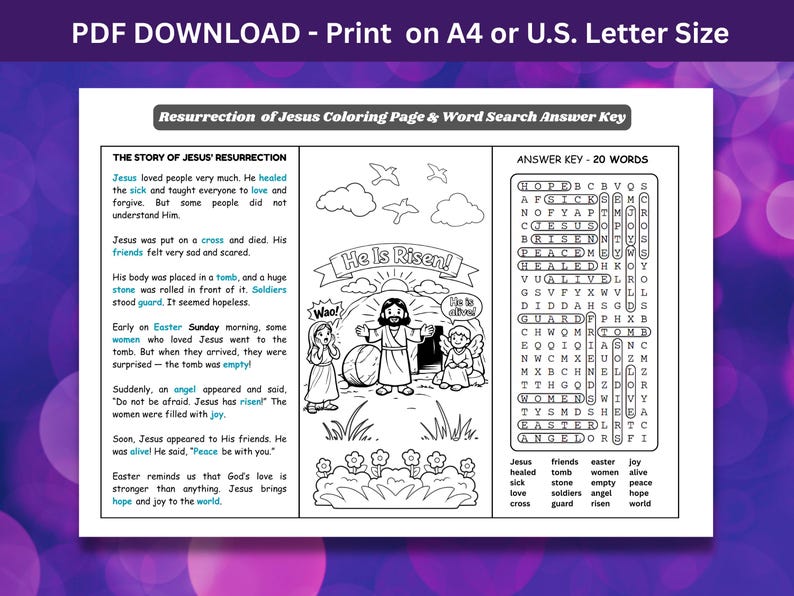 Resurrection of Jesus Easter Activity: Word Search & Coloring (digital ...