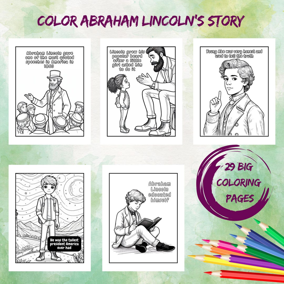 Abraham Lincoln Coloring Pages for Kids, Instant Download, Lincoln ...