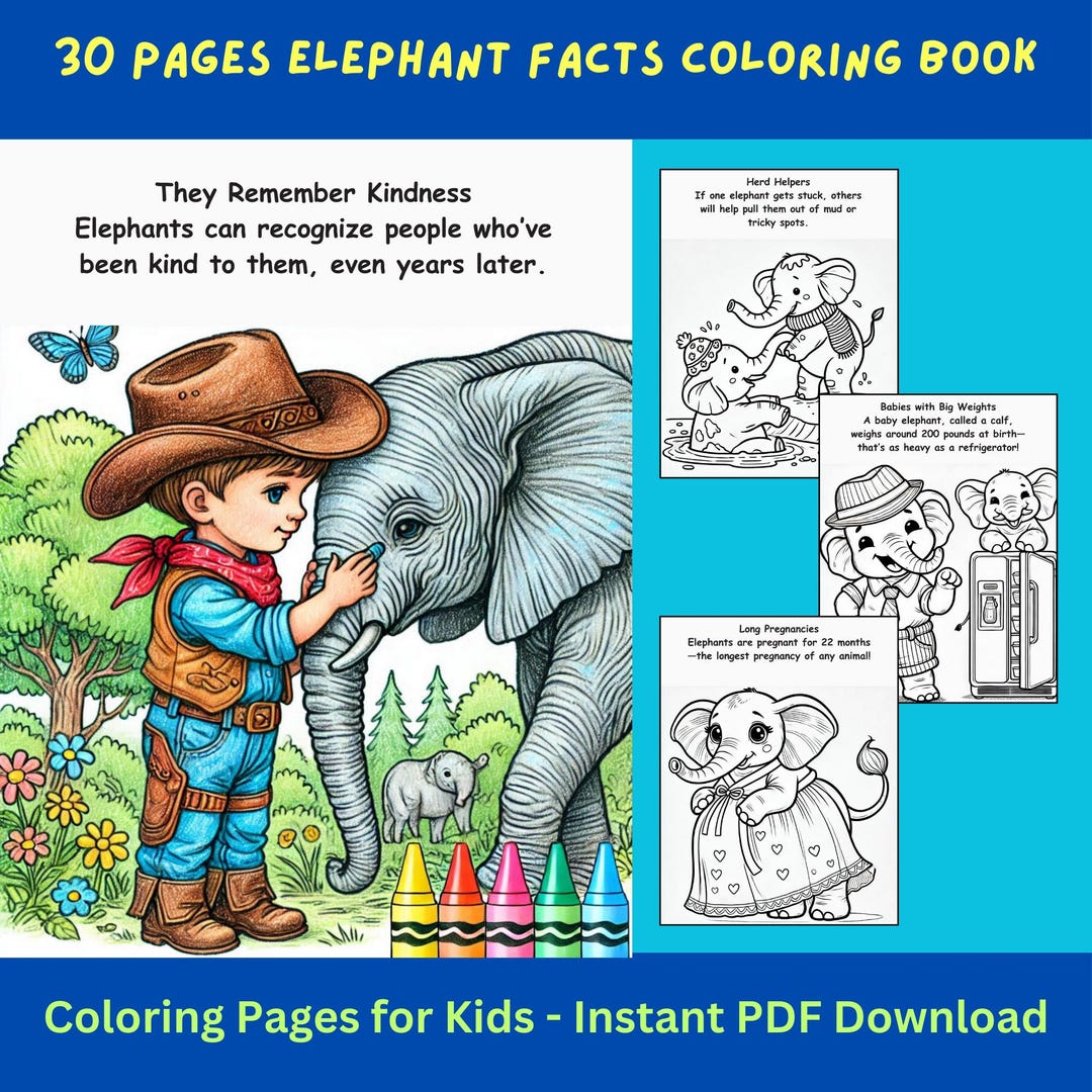 30 Elephant Facts Coloring Pages for Kids Elephant Fun Facts Coloring ...