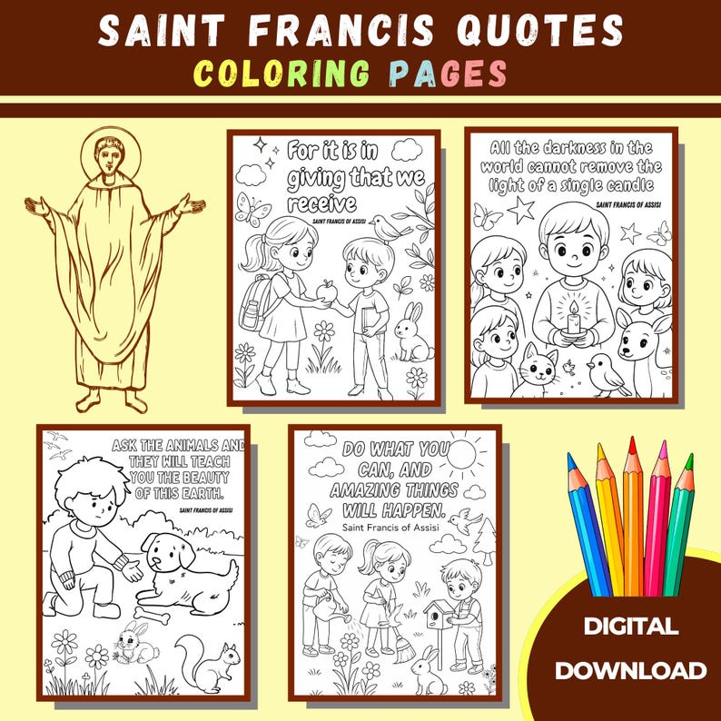 Saint Francis of Assisi Quotes Coloring Pages for Kids (digital ...