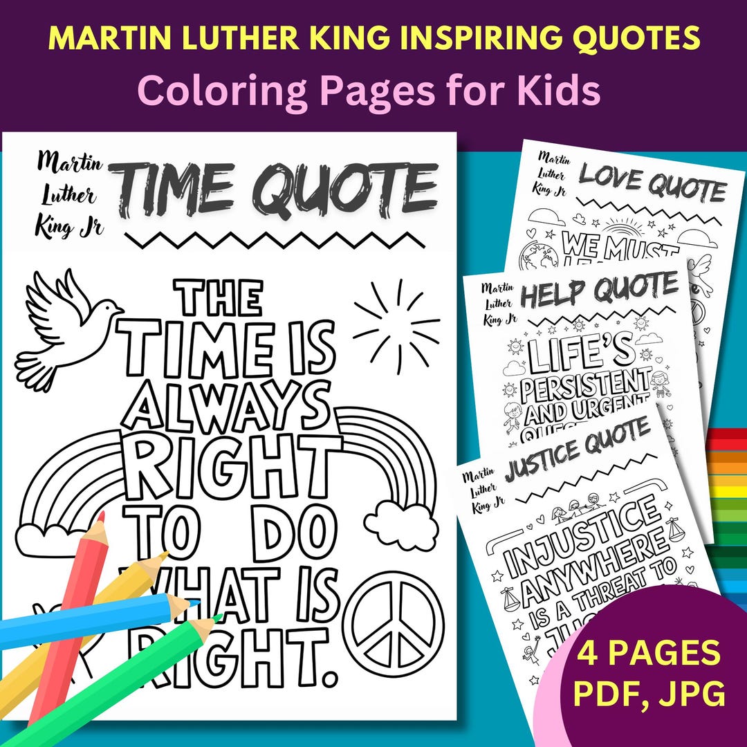 MLK Jr. Quotes Coloring Pages for Kids: Black History (PDF & JPEG) - Etsy