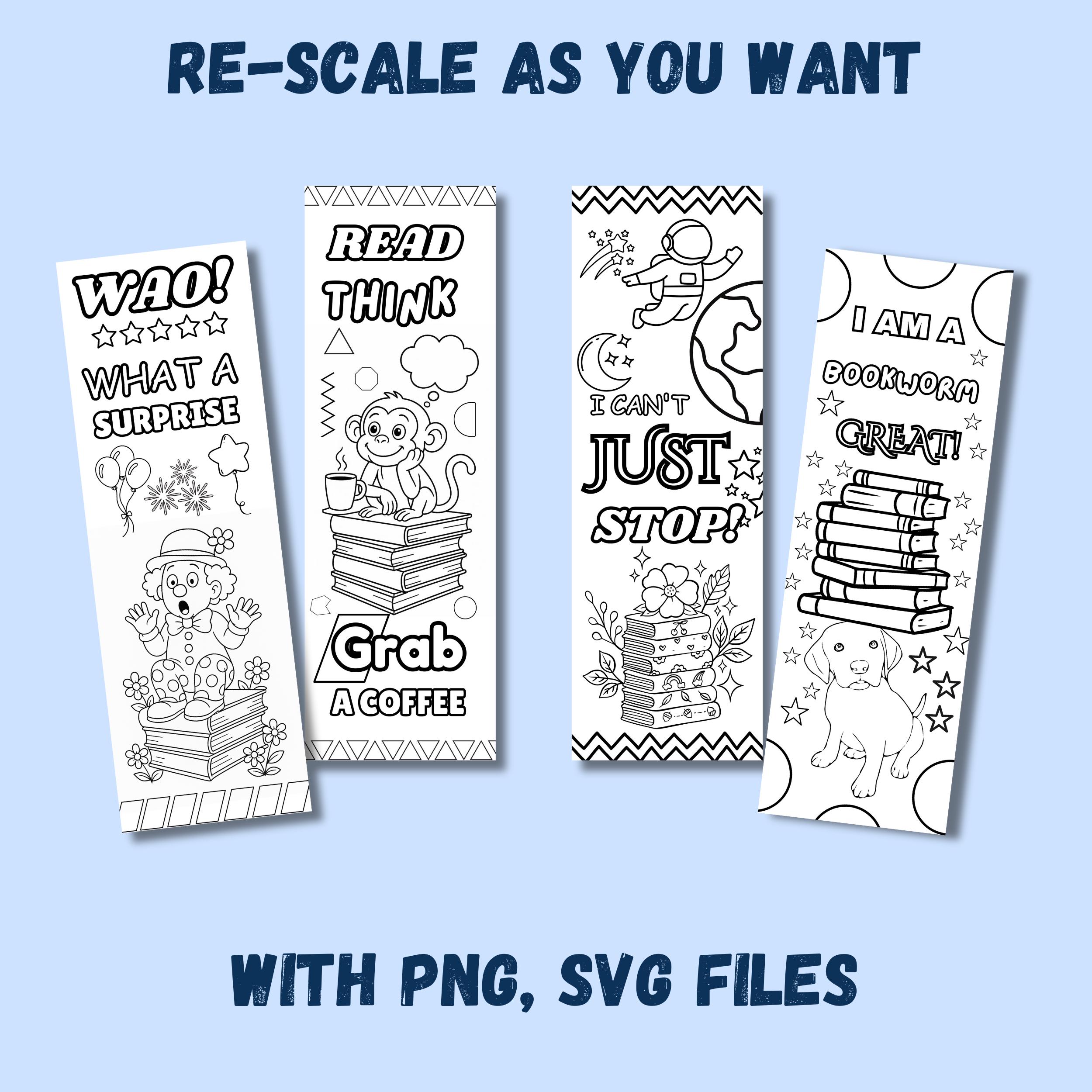 Coloring Cute Bookmark PNG, Stacked Book Printable Bookmark SVG, Book ...