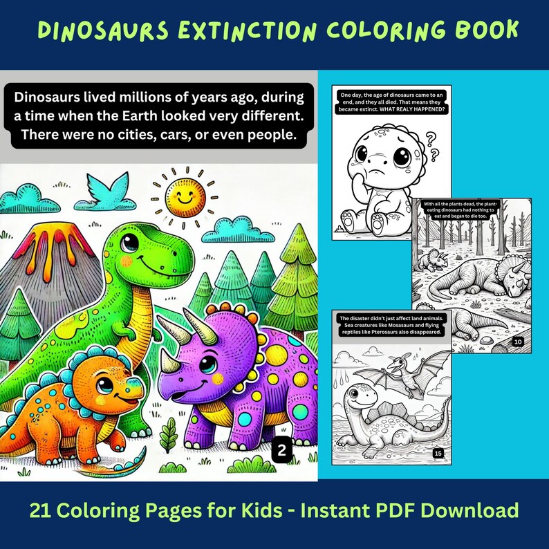 21 Dinosaurs Extinction Facts Coloring Pages for Kids Dinosaurs Fun ...