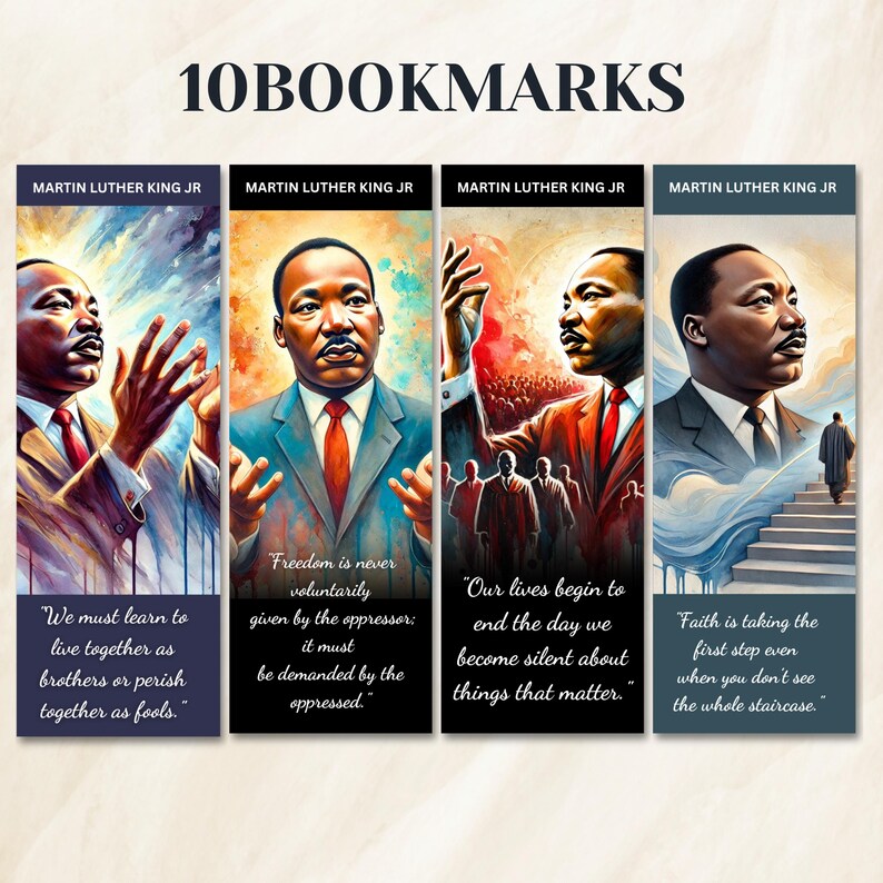 Martin Luther King Jr Bookmarks: 10 MLK Inspirational Quotes Printable ...