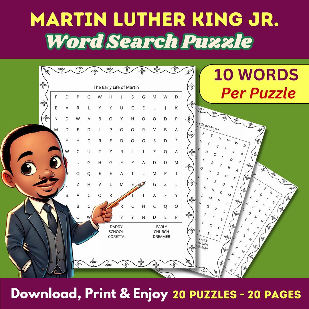 MLK Jr. Word Search Puzzle: Black History Activity (digital Printable ...