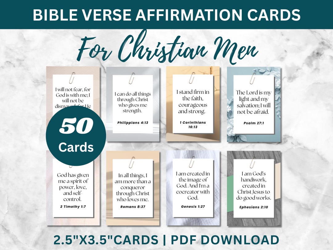 Bible Verse Affirmation Cards Printable for Christian Men: Motivational ...