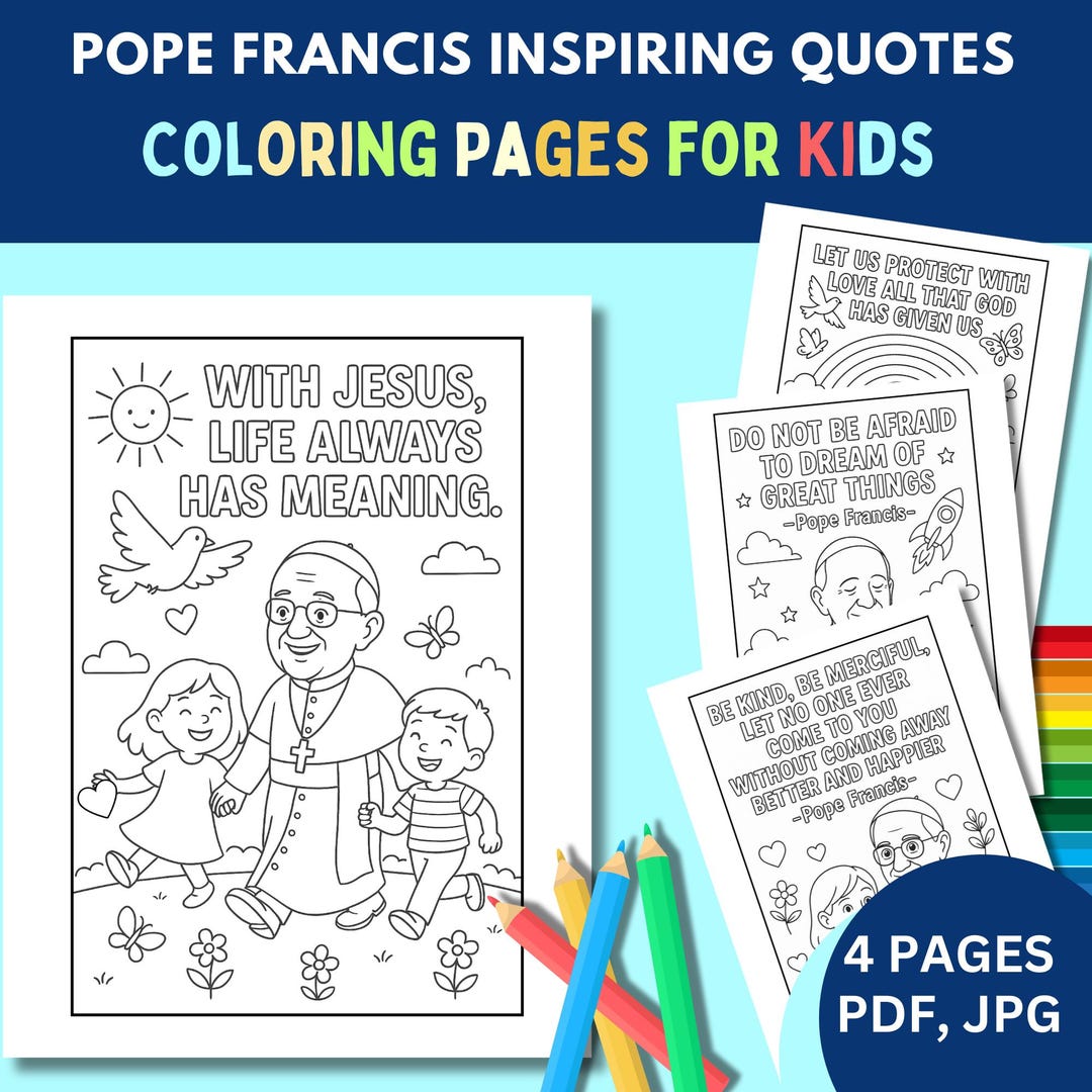 Pope Francis Coloring Pages for Kids: Christian Catholic Art (digital ...