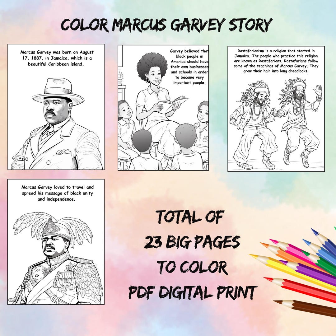 Marcus Garvey Coloring Pages Instant Download Kids Biography of Marcus ...
