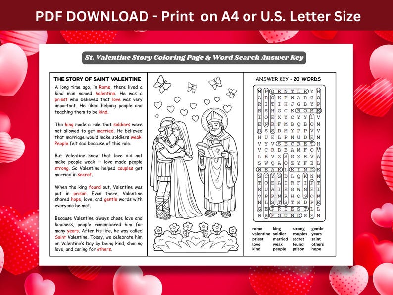 Saint Valentine Story Coloring and Word Search Pages: Catholic Kids ...