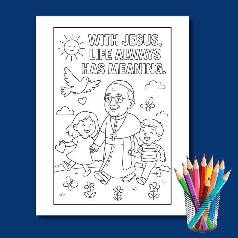 Pope Francis Coloring Pages for Kids: Christian Catholic Art (digital ...