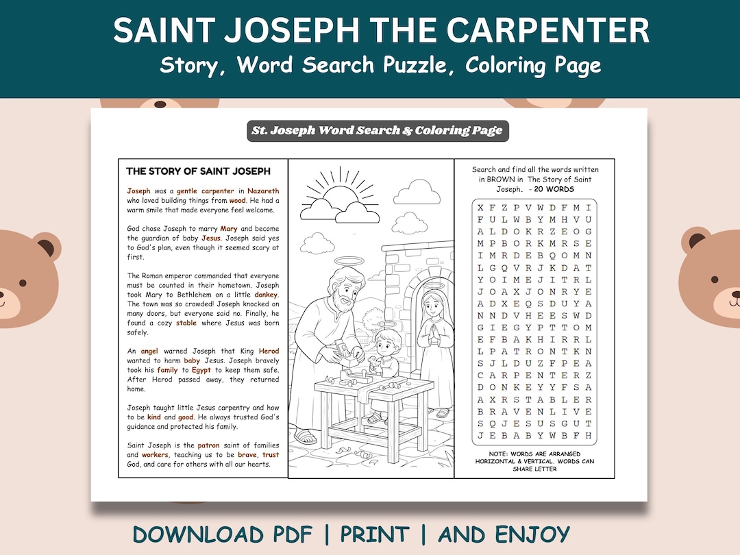 Saint Joseph the Carpenter Story & Activity Pages: Catholic Kids ...