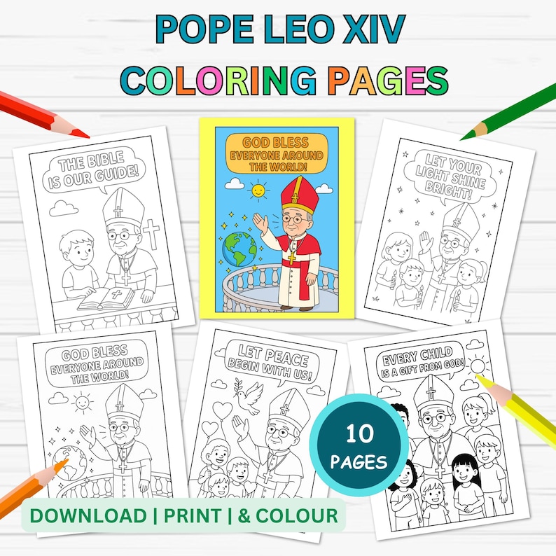 Pope Leo XIV Coloring Pages: Catholic Activity Sheets (PDF) - Etsy