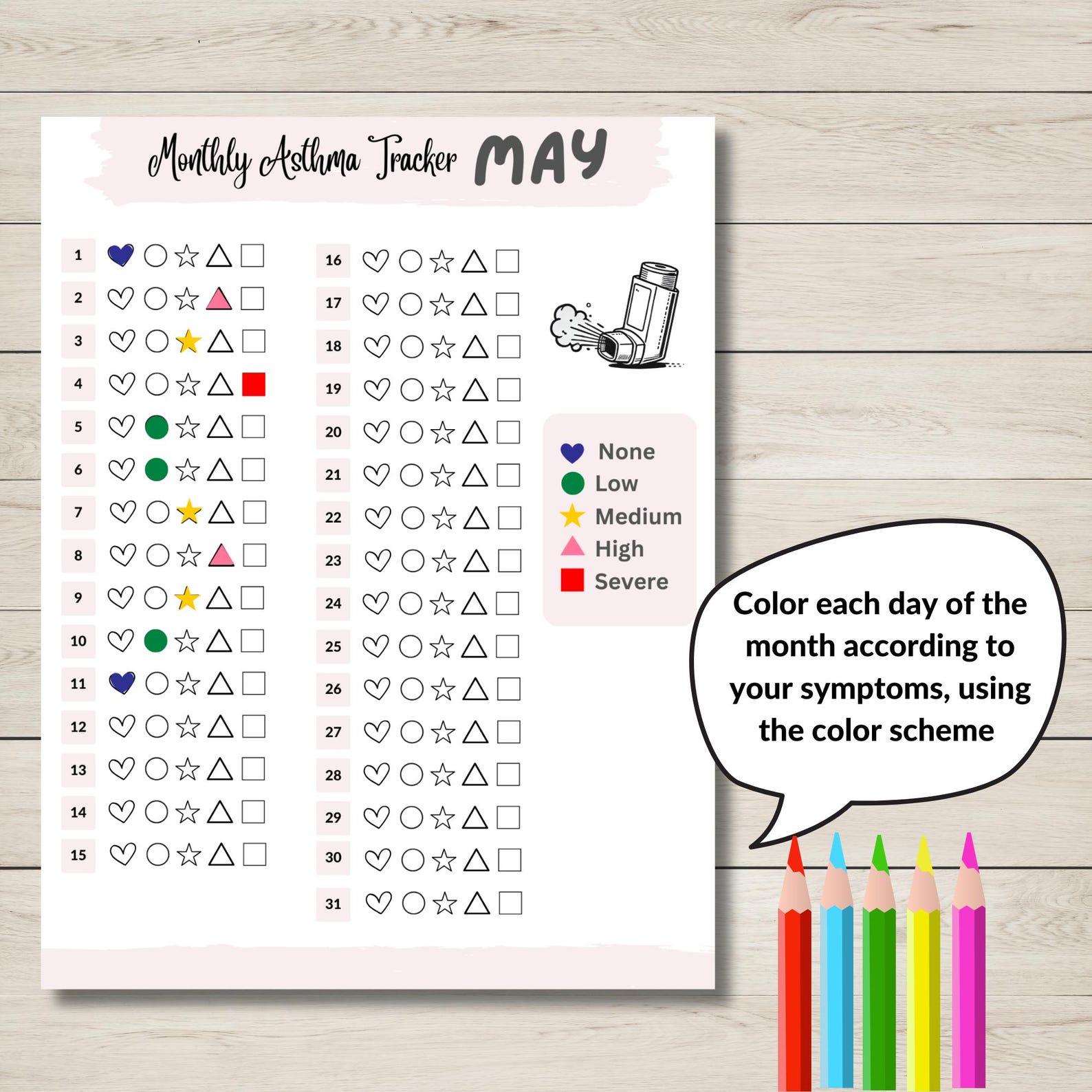Printable Asthma Tracker: Daily, Weekly, Monthly Log (digital Download ...