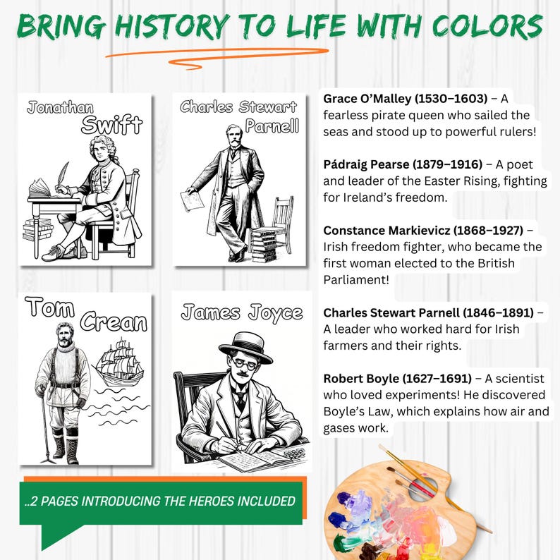 Irish History Coloring Pages for Kids, Famous People of Ireland ...