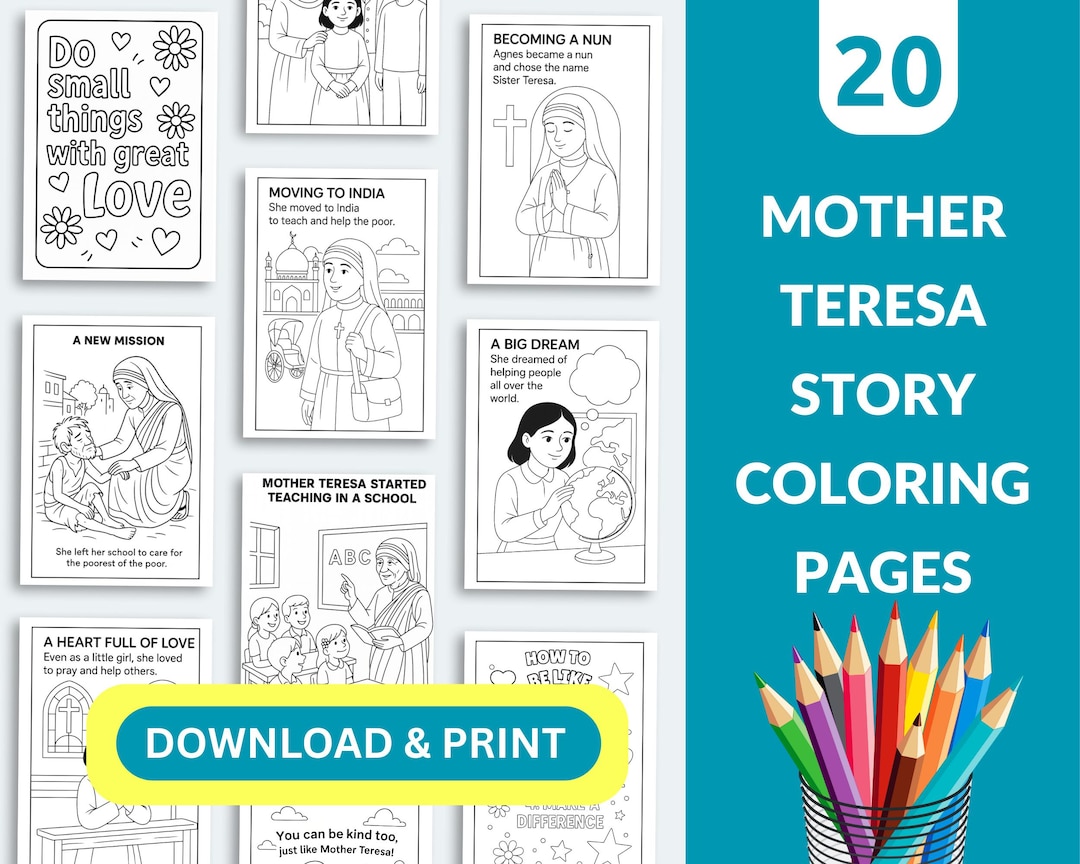 Mother Teresa Coloring Pages: Christian Kids Activity (PDF Download - Etsy