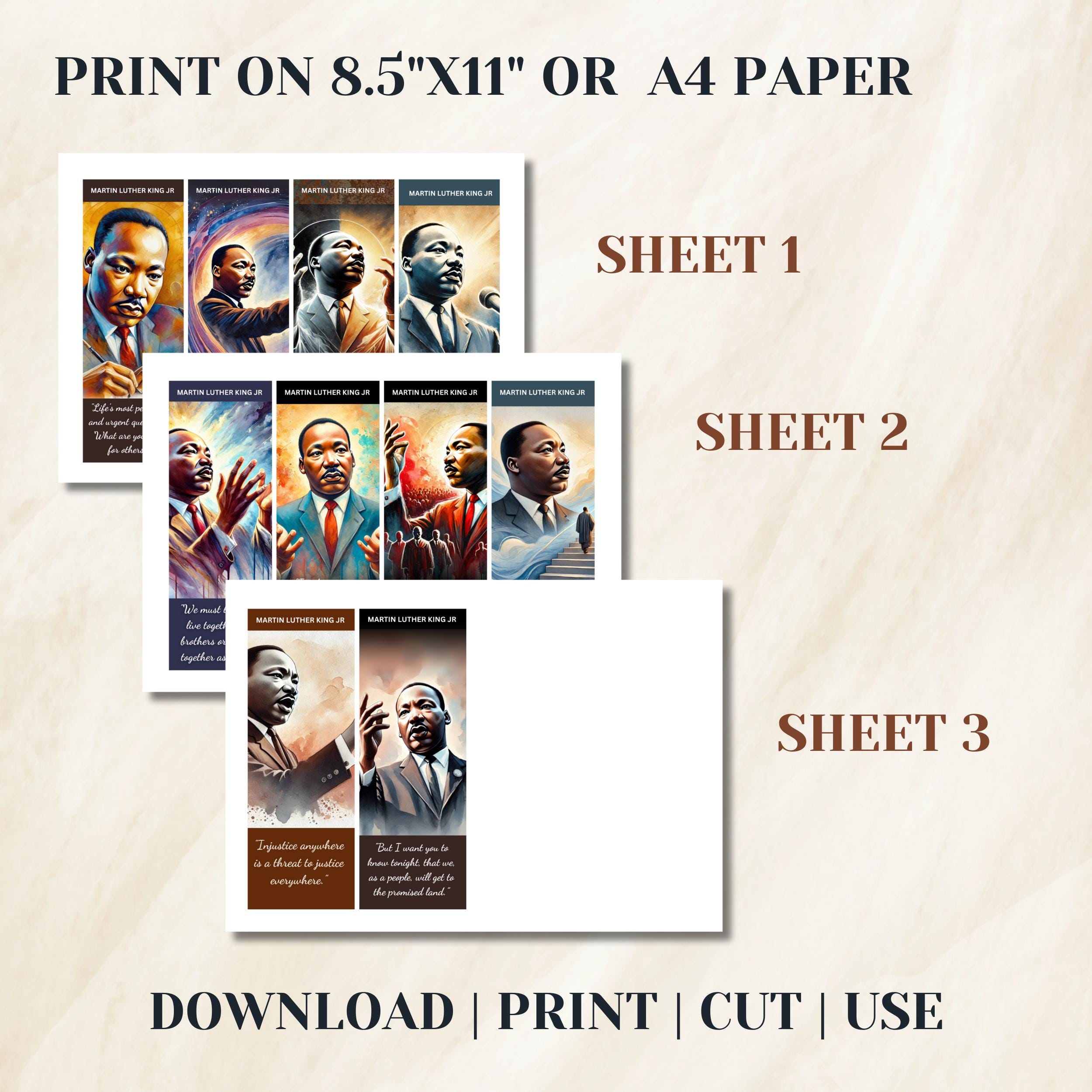 Martin Luther King Jr Bookmarks: 10 MLK Inspirational Quotes Printable ...