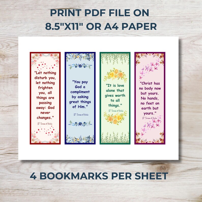 8 Saint Teresa of Avila Printable Bookmarks PNG, St Teresa Quotes ...