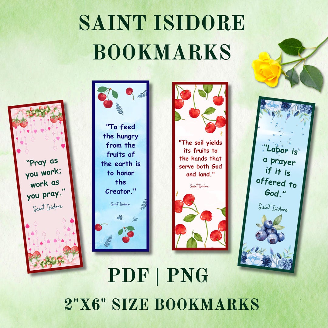 Saint Isidore Bookmarks, Catholic Art, Floral Christian Gifts (PNG ...