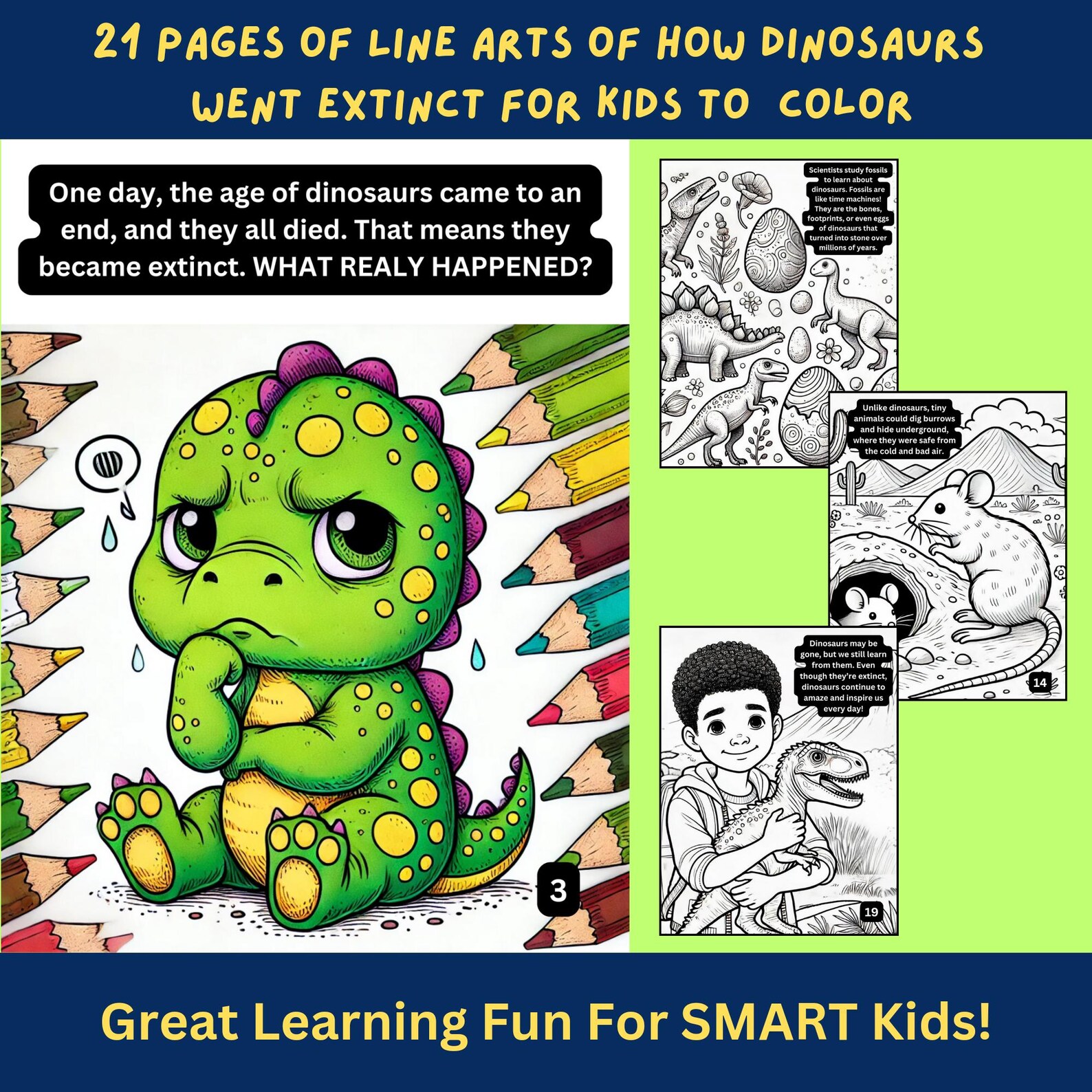 21 Dinosaurs Coloring Pages, How Dinosaurs Went Extinct Coloring Book ...
