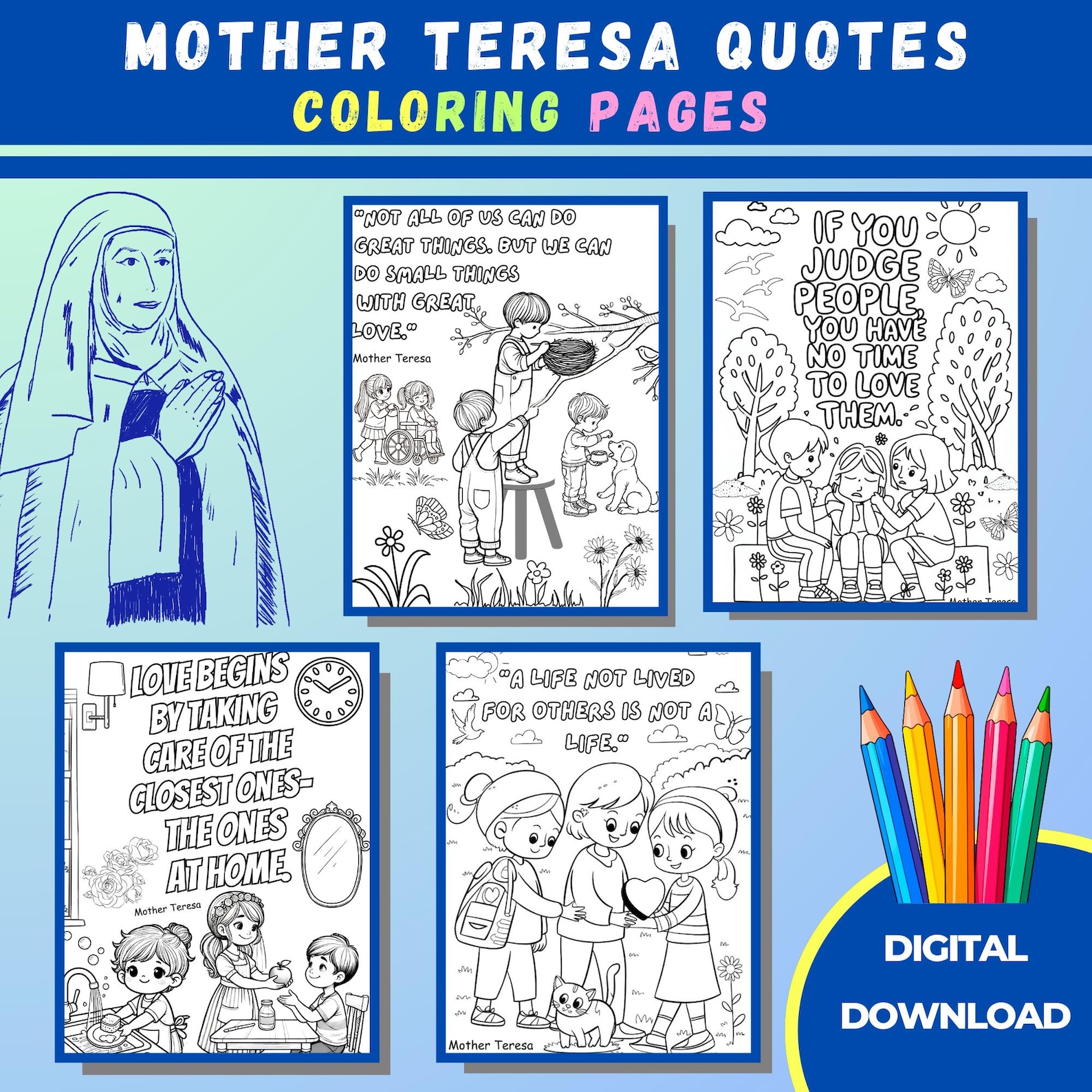 Mother Teresa Quotes Coloring Pages for Kids, St Teresa of Calcutta ...
