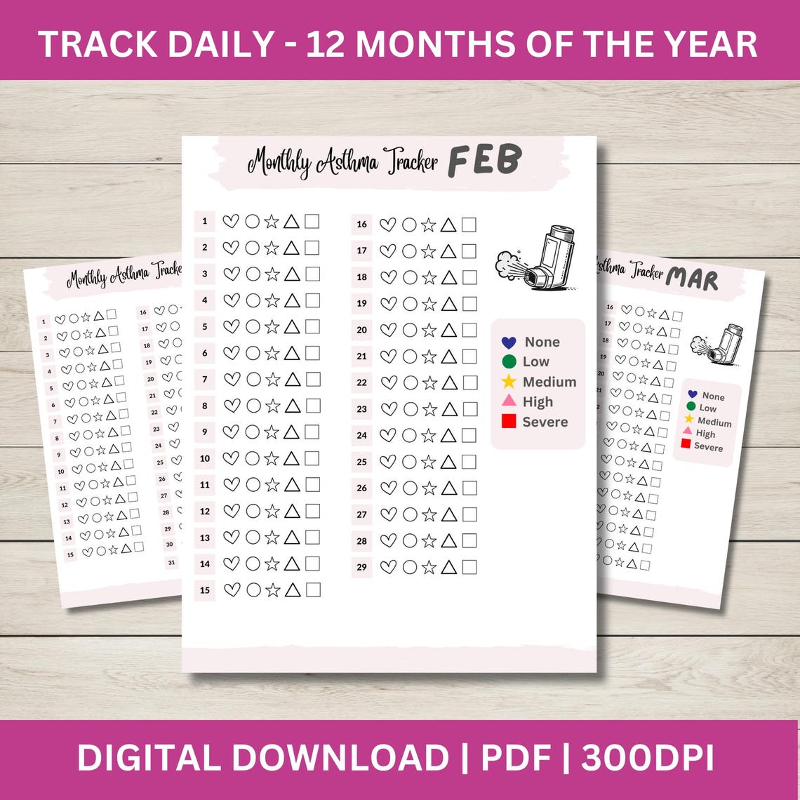 Printable Asthma Tracker: Daily, Weekly, Monthly Log (digital Download ...