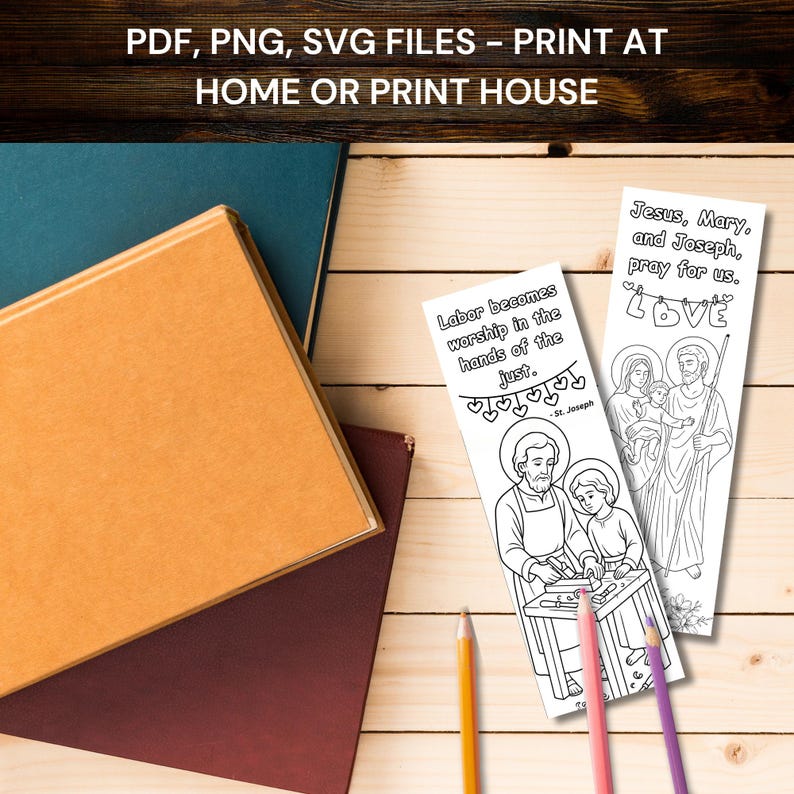 St Joseph Coloring Bookmarks PNG: Christian Gift (digital Download, PDF ...