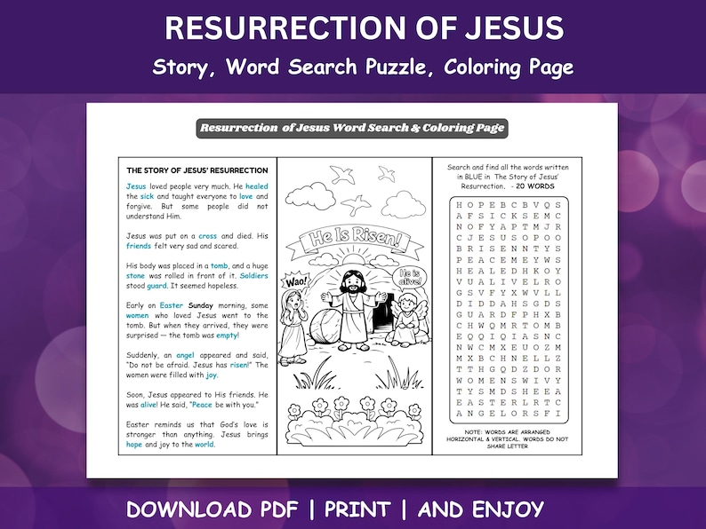 Resurrection of Jesus Easter Activity: Word Search & Coloring (digital ...