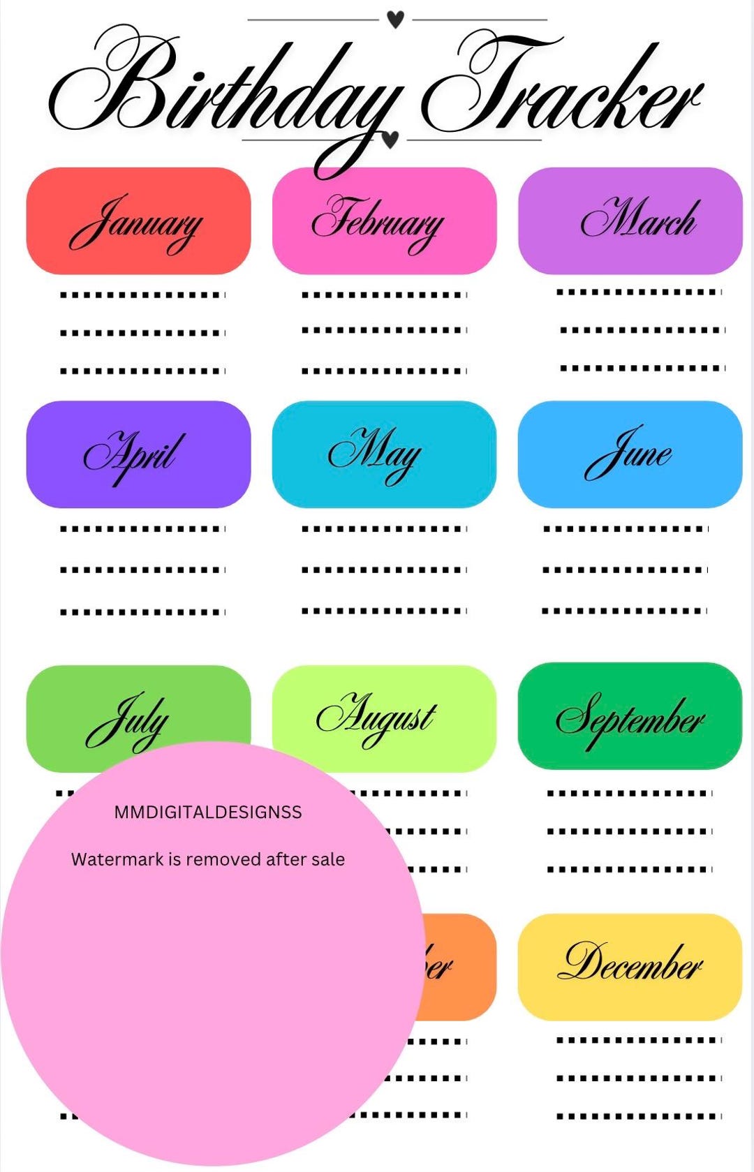 Birthday Tracker Printable Template, Birthday Planner, Printable ...