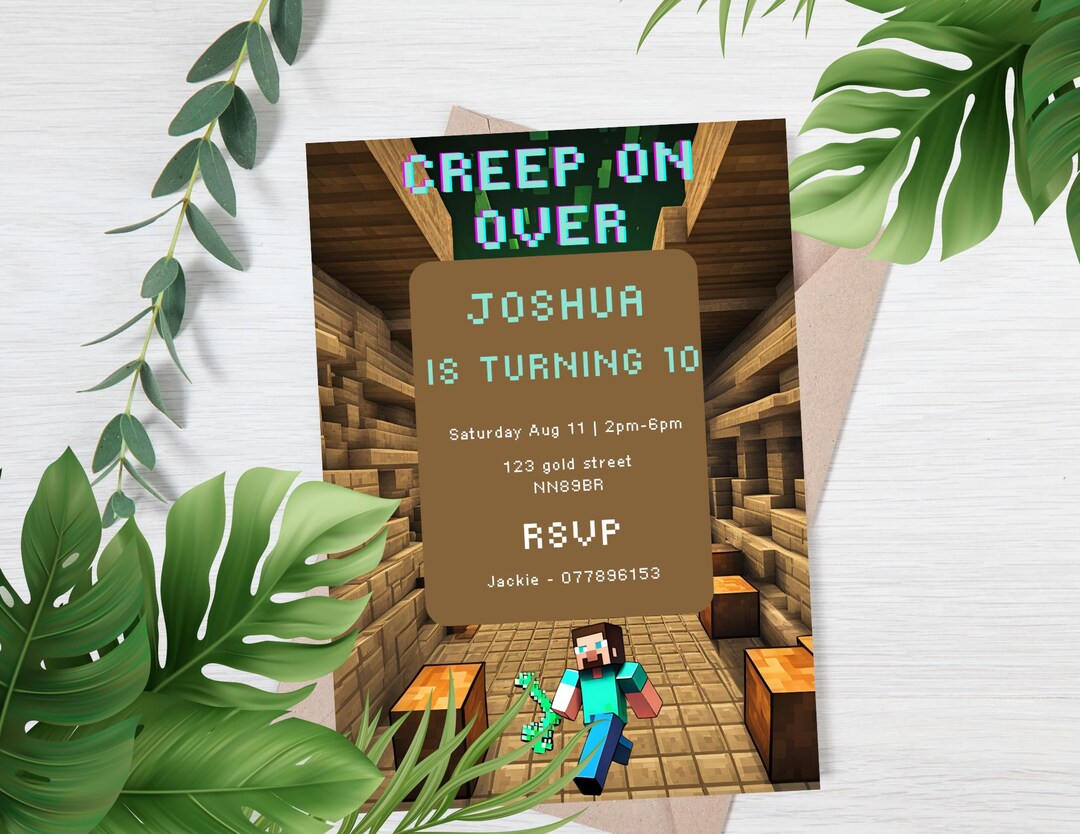 Minecraft Birthday Invite, Kids Birthday Party Invite - Etsy