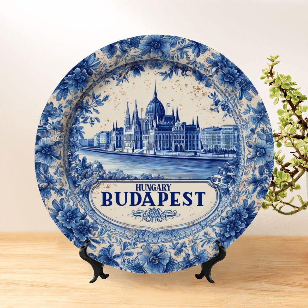 Budapest Delft Decorative Plate, Vintage Personalized Blue Travel ...