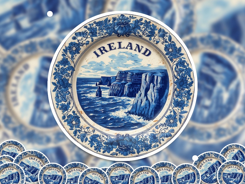 Ireland Sticker Vintage Delft Style Vinyl, Delftware Decal Waterproof ...