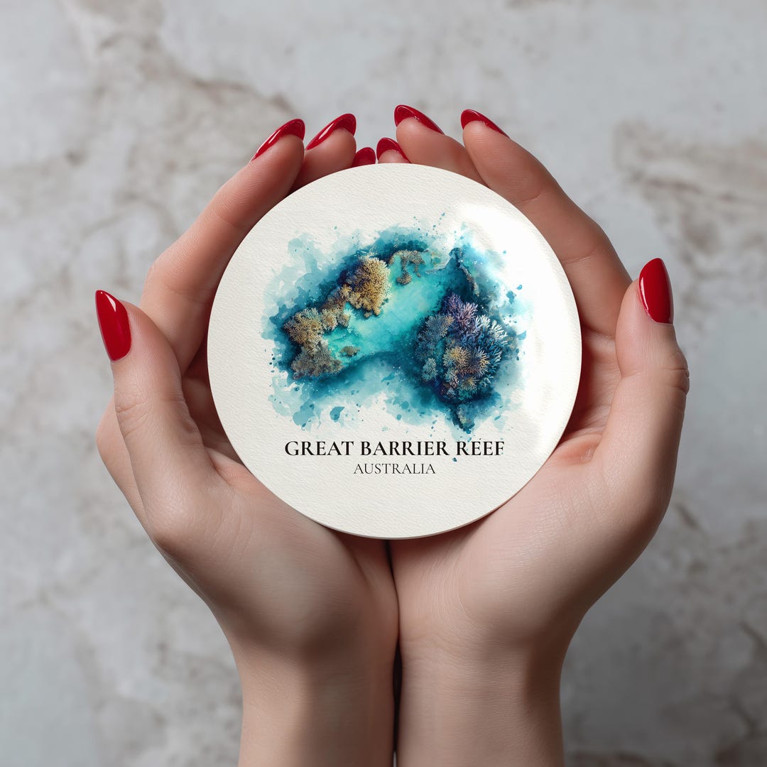 Great Barrier Reef Australia Coaster, Watercolor Personalized Painting ...