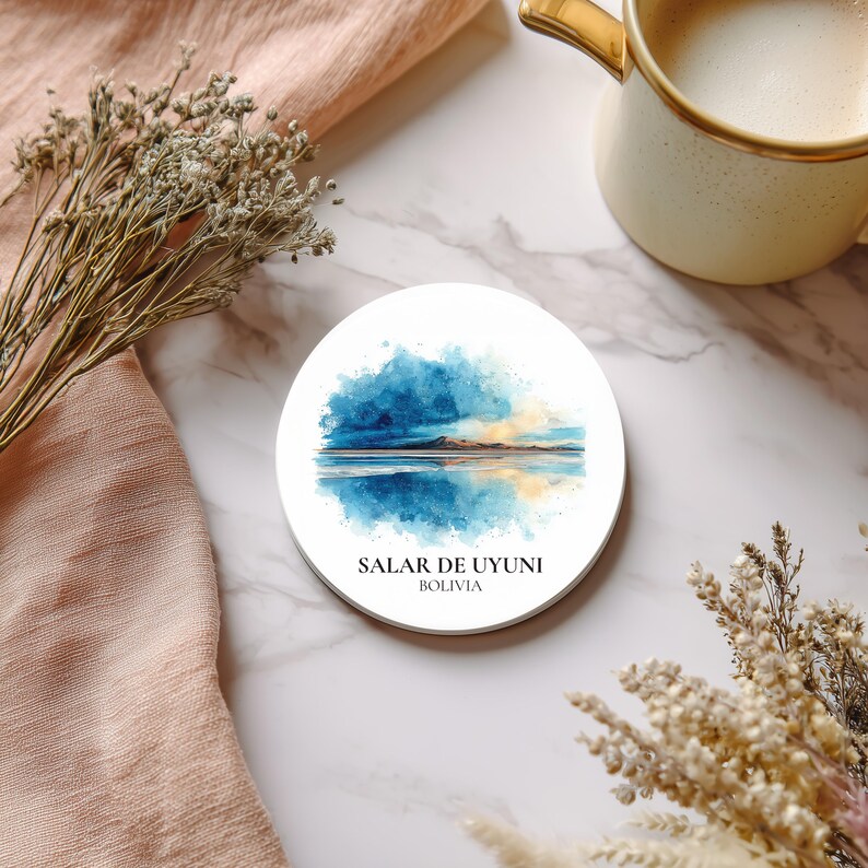 Salar De Uyuni Bolivia Coaster, Watercolor Personalized Painting ...