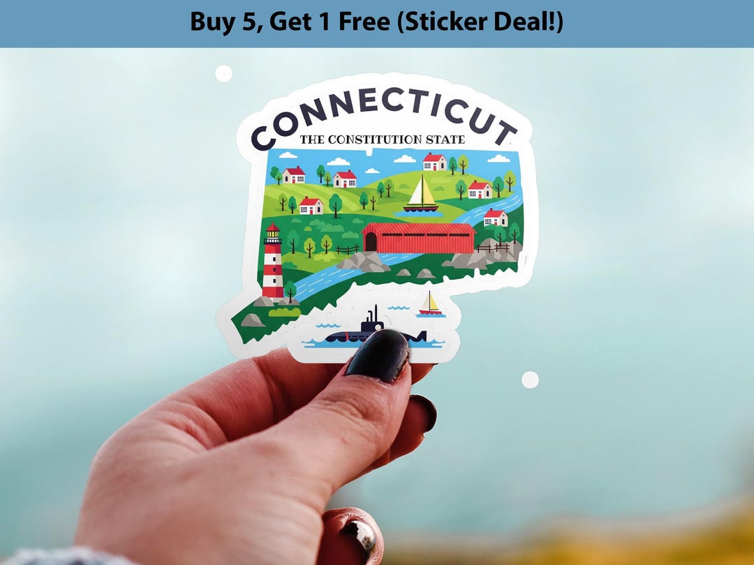 Connecticut State Sticker, USA Kiss-cut Vinyl, Landmark Waterproof ...