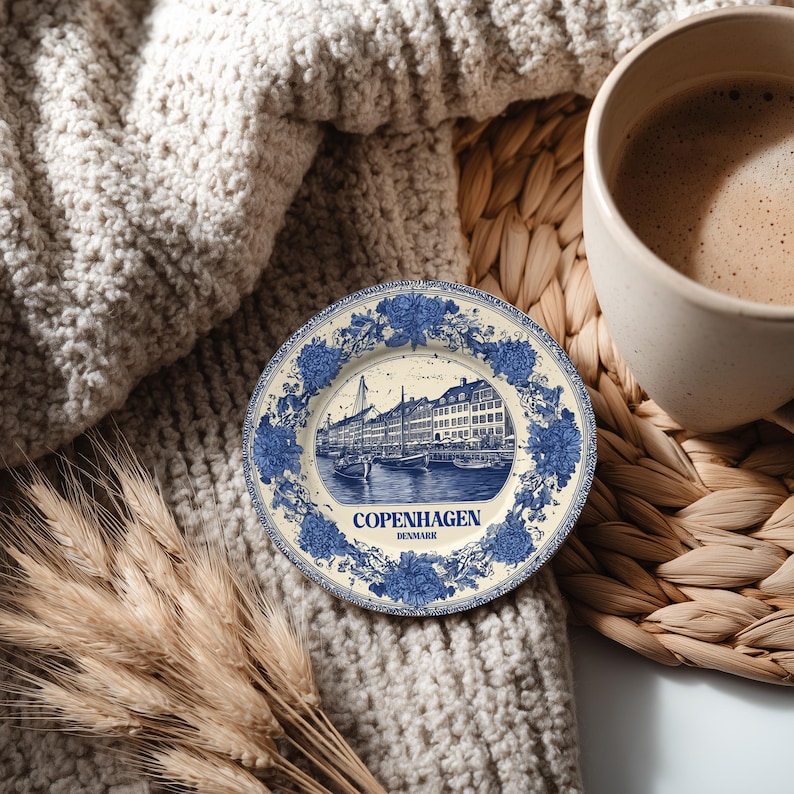 Copenhagen Denmark Delftware Ceramic Coaster, Blue White Travel Gift ...