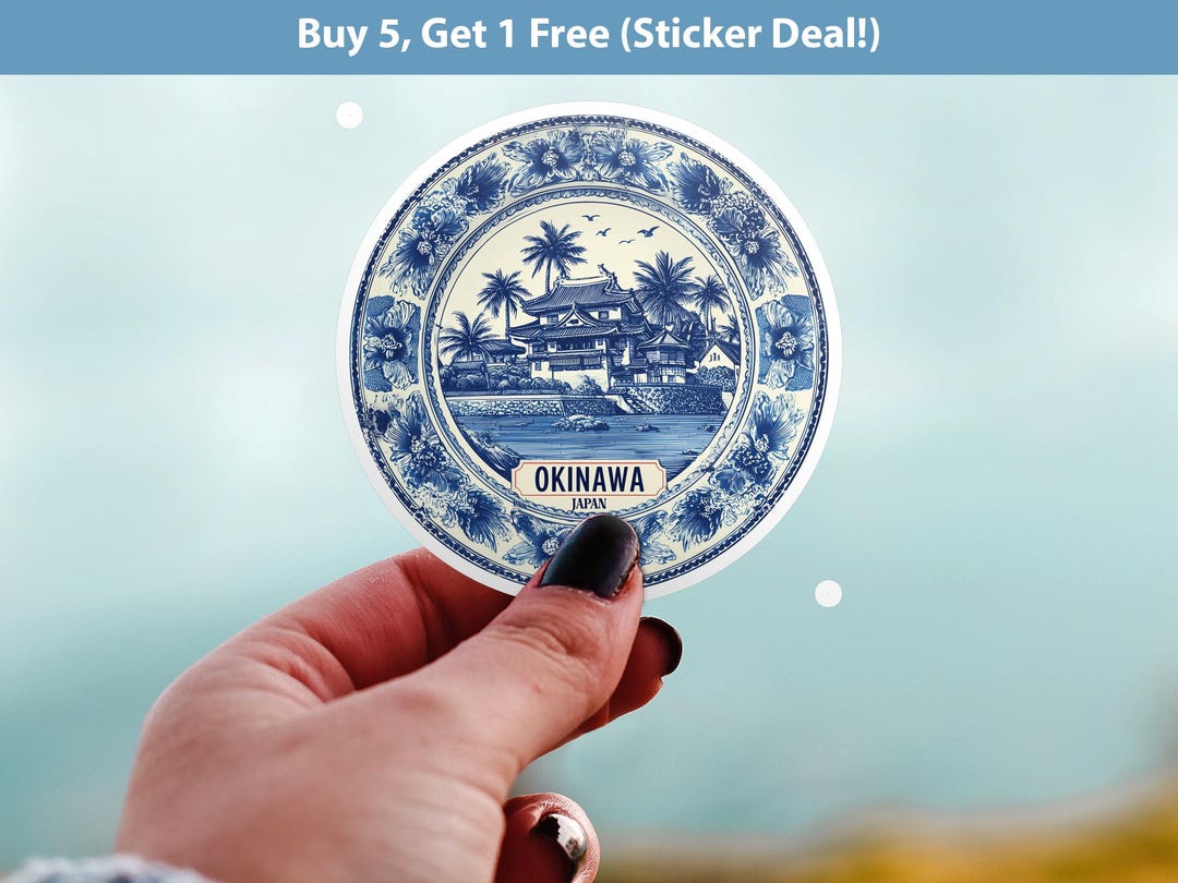 Okinawa Japan Sticker Vintage Delft Style, Delftware Decal Waterproof ...