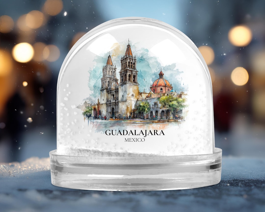 Guadalajara Mexico Snow Globe, Personalized Watercolor, Custom Travel ...