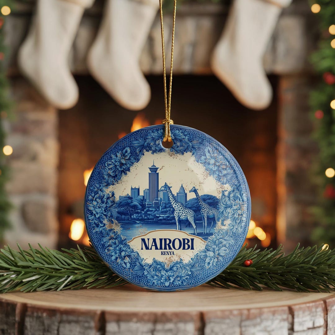 Custom Nairobi Kenya Ceramic Delft Ornament, Christmas Delftware Blue ...