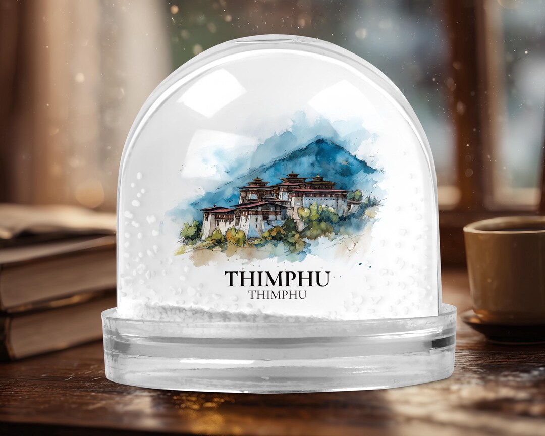 Thimphu Bhutan Snow Globe, Personalized Watercolor, Custom Travel ...