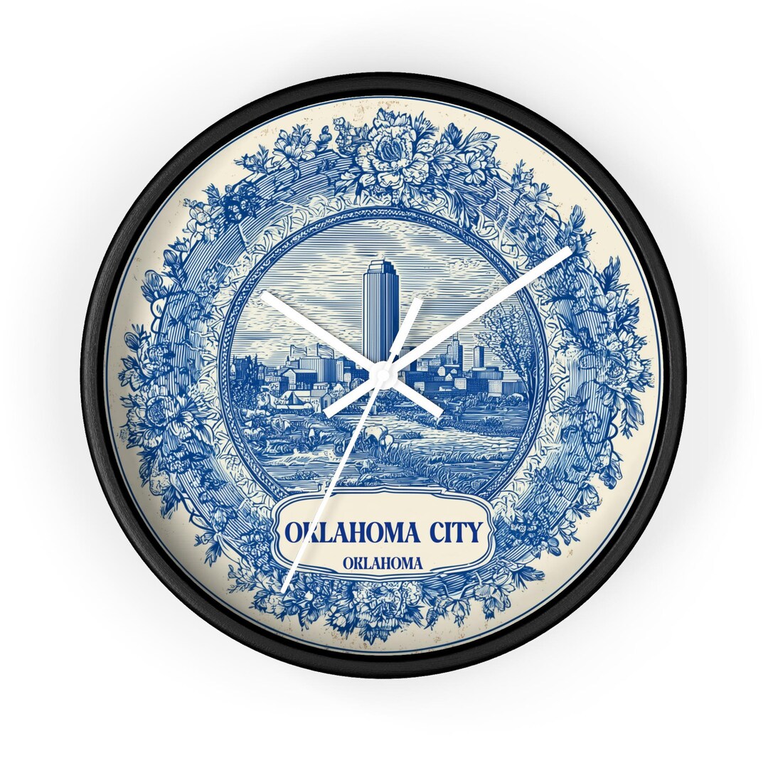 Oklahoma City Wall Clock, Delf Style Home Decor, Vintage City Travel ...