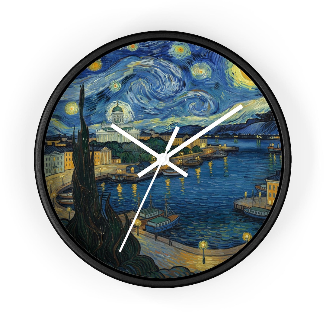 Helsinki Finland Wall Clock Vintage Van Gogh Starry Night Home Gift - Etsy