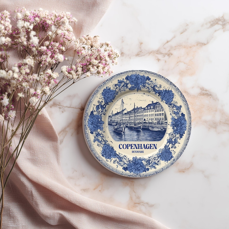 Copenhagen Denmark Delftware Ceramic Coaster, Blue White Travel Gift ...